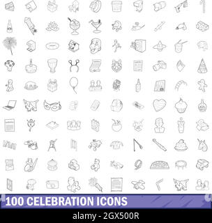 100 people icons set. Outline illustration of 100 people icons vector ...