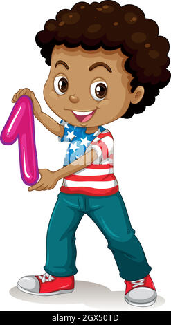 Student boy holding the number cartoon character isolated on white ...