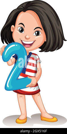 Student girl holding the number cartoon character isolated on white ...