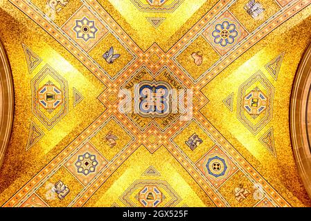The mosaic ceiling in the rotunda inside the Royal Ontario Museum or ...