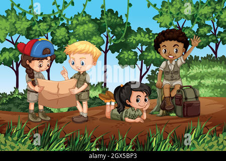 Children camping in forest Stock Vector Image & Art - Alamy