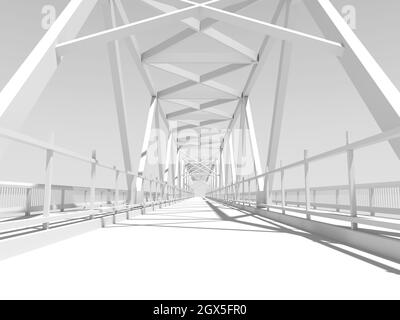 Truss bridge model perspective view. Outline frame model over white ...