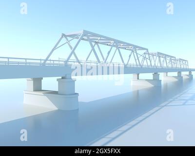 Modern truss bridge model, perspective view, blue toned 3d rendering ...