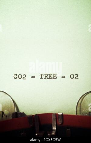 CO2 tree O2 text written with a typewriter Stock Photo - Alamy