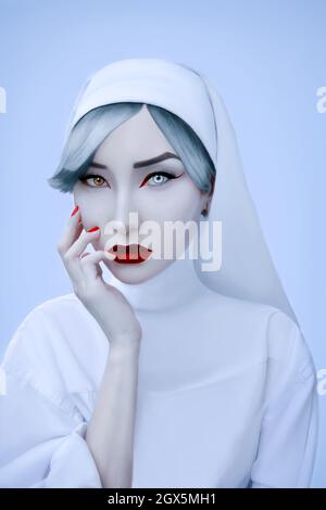 Gothic Nurse in white uniform Stock Photo - Alamy