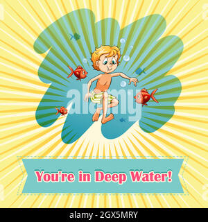 Man swimming in water. Swim in the sea. Hand drawn. Stickman cartoon ...