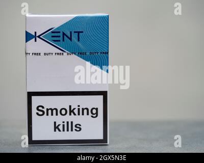 In this photo illustration, a pack of Kent Blue Cigarettes, made by ...