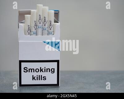 In this photo illustration, a pack of Kent Blue Cigarettes, made by ...