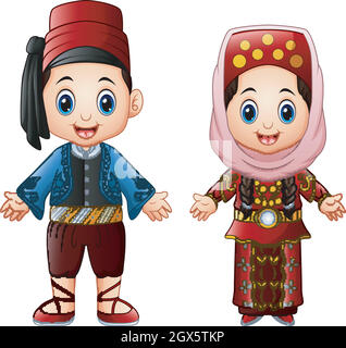 Cartoon Turkish couple wearing traditional costumes Stock Vector Image ...