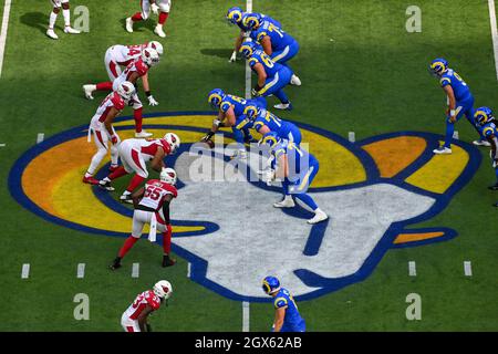 during an NFL football game Sunday, Oct. 10, 2021, in Inglewood, Calif ...