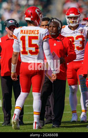 Kansas City Chiefs offensive coordinator Matt Nagy, left, and head ...
