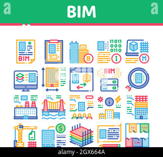 Bim Building Information Modeling Icons Set Vector Stock Vector Image ...