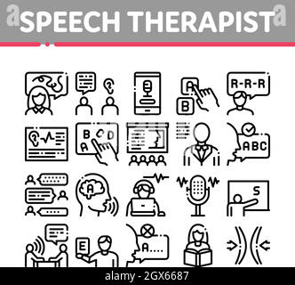 Speech therapy linear icons set. Communication, Articulation, Fluency ...
