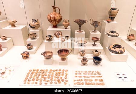 Display Cases Inside the Museum of The Ancient Site of Mycenae Greece ...