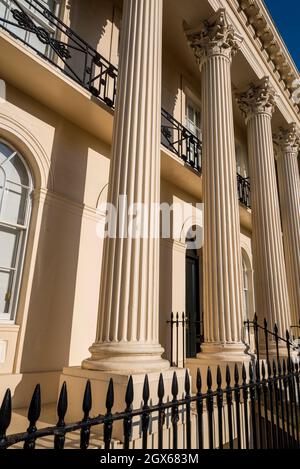 Detail of Neo-classical style portico with fluted Corinthian columns ...