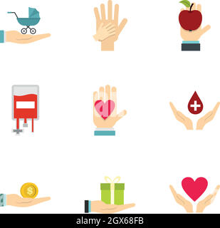 Fundraising organizations symbol icons set. Flat illustration of 9 ...
