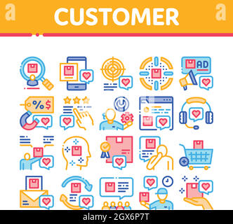 Customer journey linear icons set. Mapping, Touchpoints, Experience ...