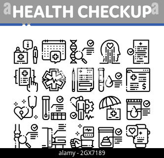 Physical examination linear icons set. Assessment, Inspection ...