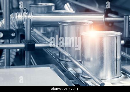Industrial machine used in canning jar production. A close-up view ...