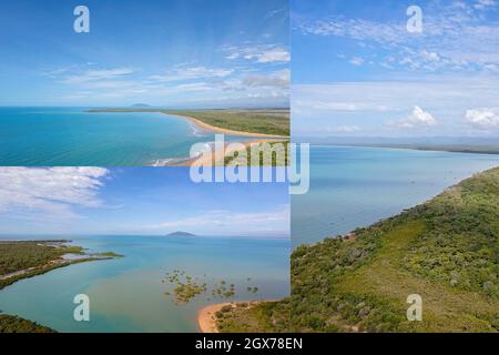 Collage of four aerial landscape of Cape Palmerston, Queensland ...