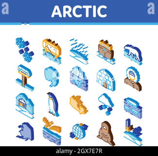 Arctic And Antarctic Isometric Icons Set Vector Stock Vector Image ...
