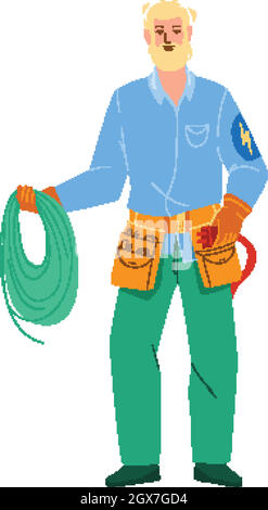 Electrician Hold Electrical Cord And Tool Vector. Electrician Man ...
