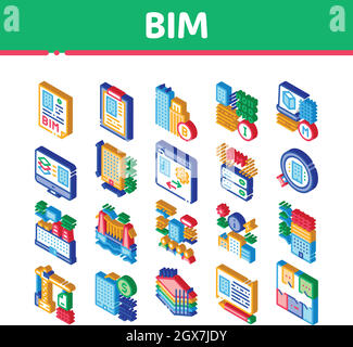 Bim Building Information Modeling Icons Set Vector Stock Vector Image ...
