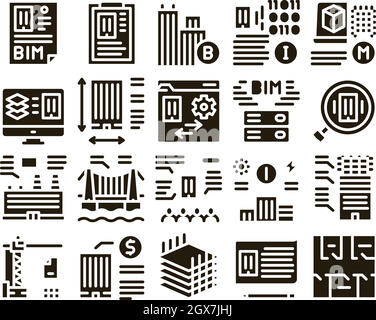 Bim Building Information Modeling Icons Set Vector Stock Vector Image ...