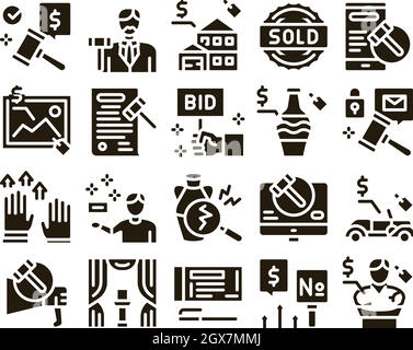 Auction Buying And Selling Goods Icons Set Vector Stock Vector Image ...