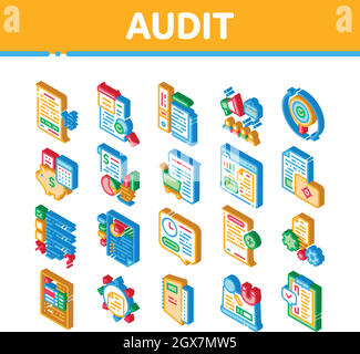 Report icons set. Isometric set of report vector icons for web design isolated on white ...