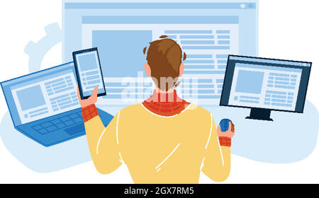 Front end development. Developer programmer person develop computer phone website interface ...