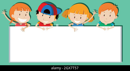 Empty board template with children cartoon character illustration Stock ...