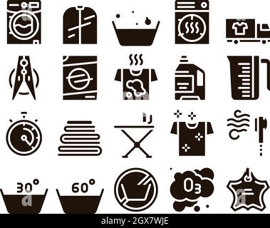 Dry cleaning equipment monochrome icons in set collection for design ...