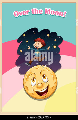 Idiom saying over the moon Stock Vector Image & Art - Alamy