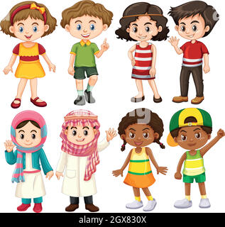 Cute cartoon group of children. Diversity and inclusion clip art ...