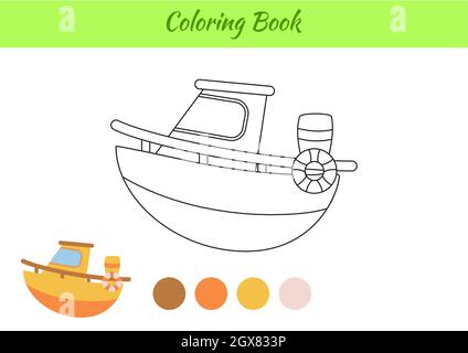 Coloring book boat for children. Educational activity page for ...