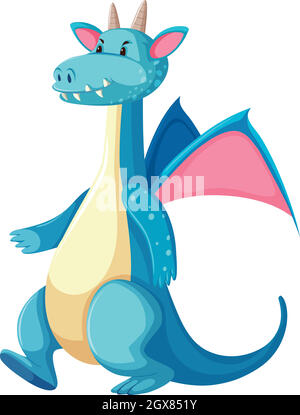 Cute blue dragon cartoon character illustration Stock Vector Image ...