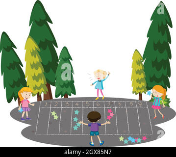 Children playing math game at playground illustration Stock Vector ...