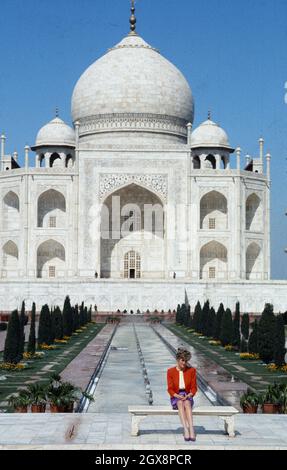 Diana, Princess of Wales poses alone at the Taj Mahal in Agra India on ...