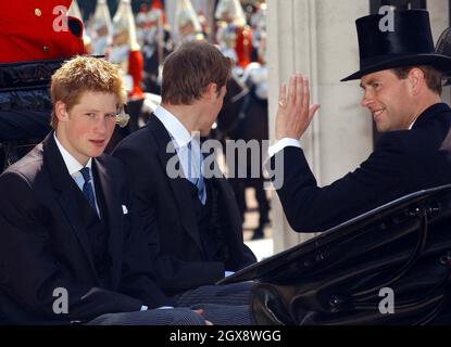 Prince William (left) and Prince Harry as they leave the funeral of ...