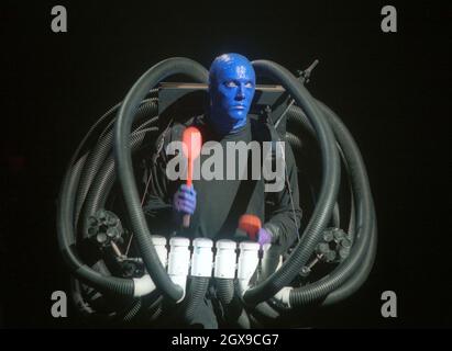 The Blue Man Group perform at the QE Theater in Vancouver Stock Photo ...