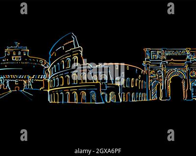 Roman city skyline colorful vector illustration. Ancient architectural ...