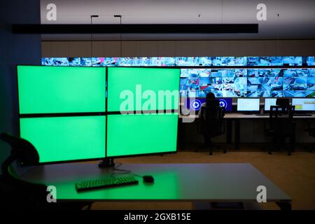 The main security CCTV monitoring room in one of Her Majesty's prisons ...