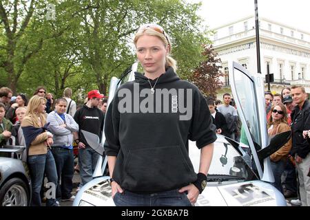 Jodie Kidd posing for the press before setting off on the Gumball 3000 ...