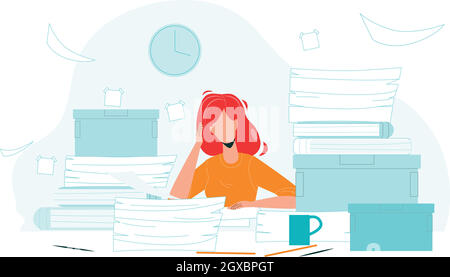Woman Employee Clutter Office Workplace Vector Illustration Stock ...