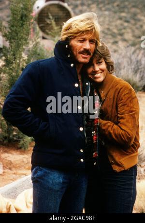 Actors Robert Redford and Jane Fonda hug as they pose for photographers ...