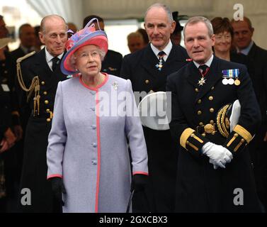 Queen Elizabeth II with Rear Admiral James Macleod and Major General ...