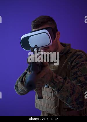modern warfare futuristic soldier in battle using vr virtual reality ...