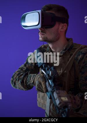 modern warfare futuristic soldier in battle using vr virtual reality ...