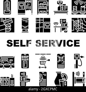 Self Service Buying Collection Icons Set Vector. Self Service Robot ...